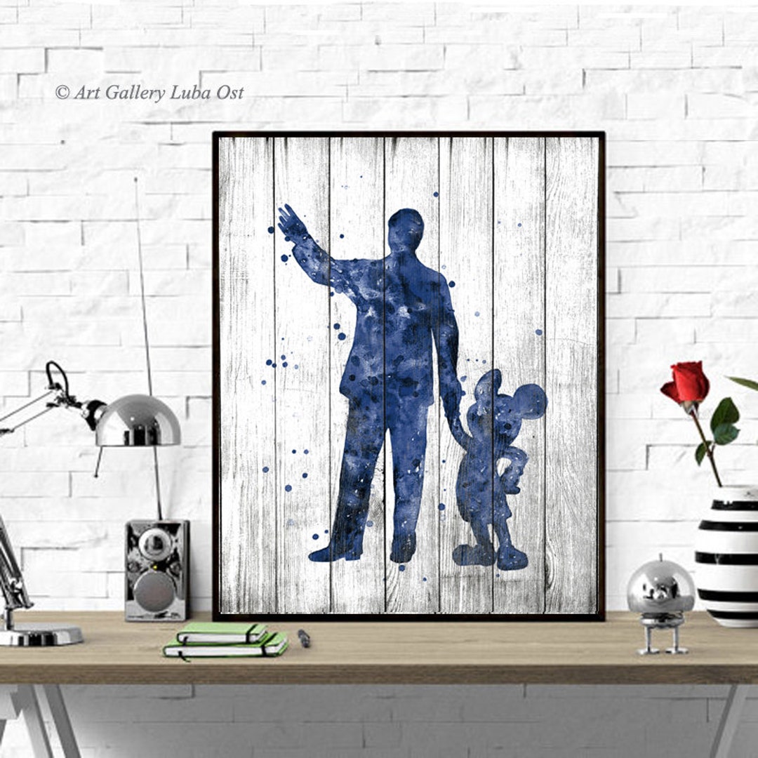 Mickey Mouse and Walt Disney Navy Blue Print Mickey Mouse With Wood ...