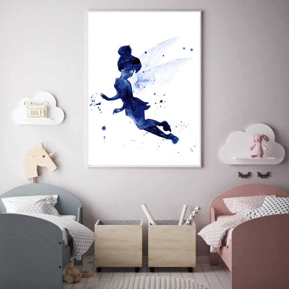 Tinker Bell Navy Blue Abstract Watercolor Print Tinker | Etsy