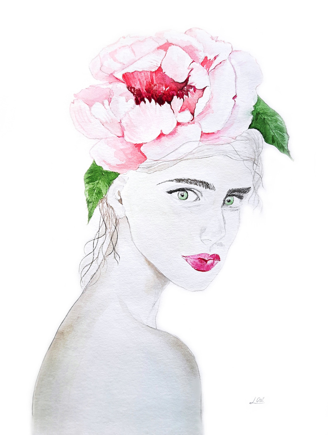 Lady With Flower Art Flower Art Print Nursery Decor Art - Etsy