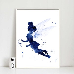 Tinker Bell Navy Blue Abstract Watercolor Print Tinker - Etsy