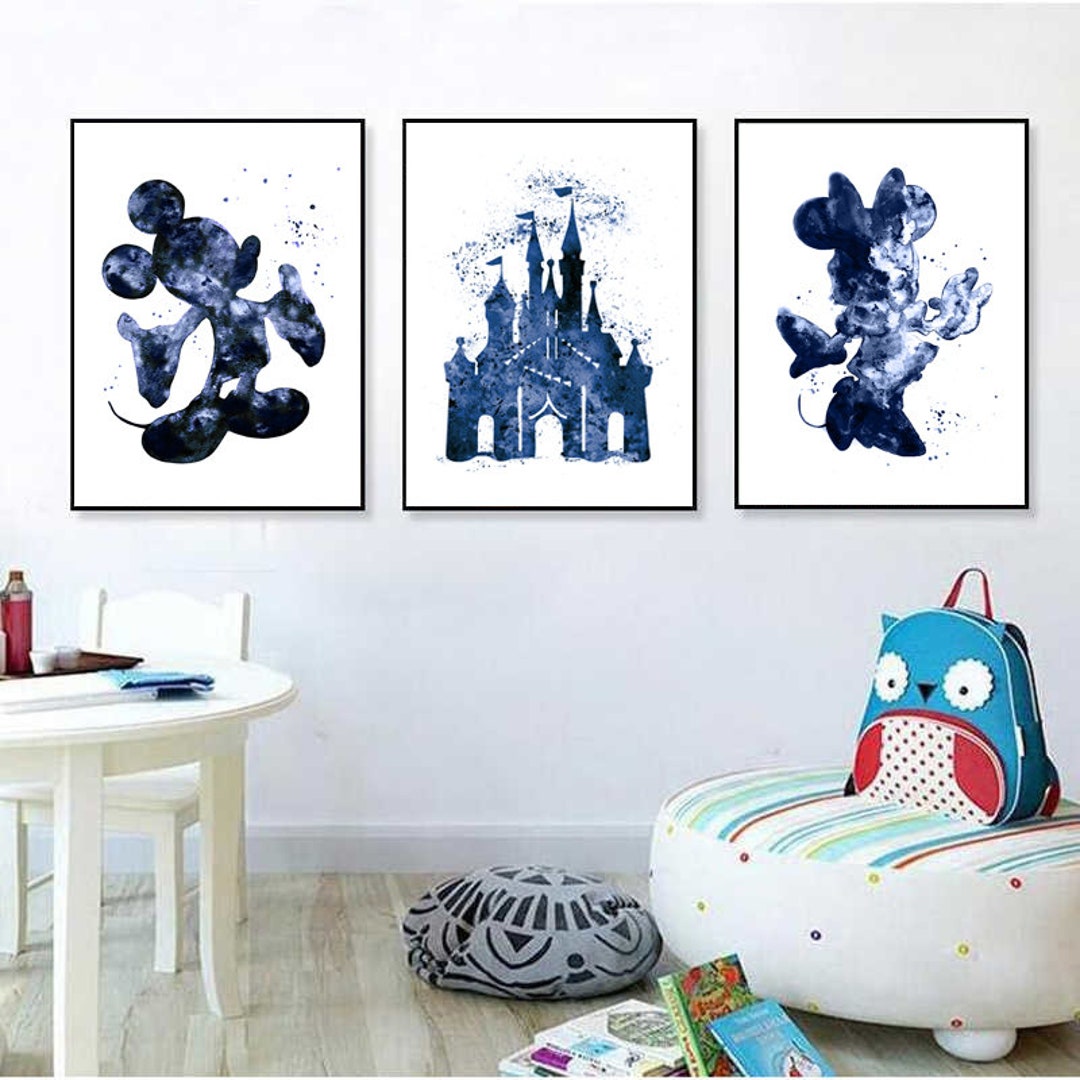 Navy Blue Disney Set Art Prints Disney Watercolor Prints Cinderella ...