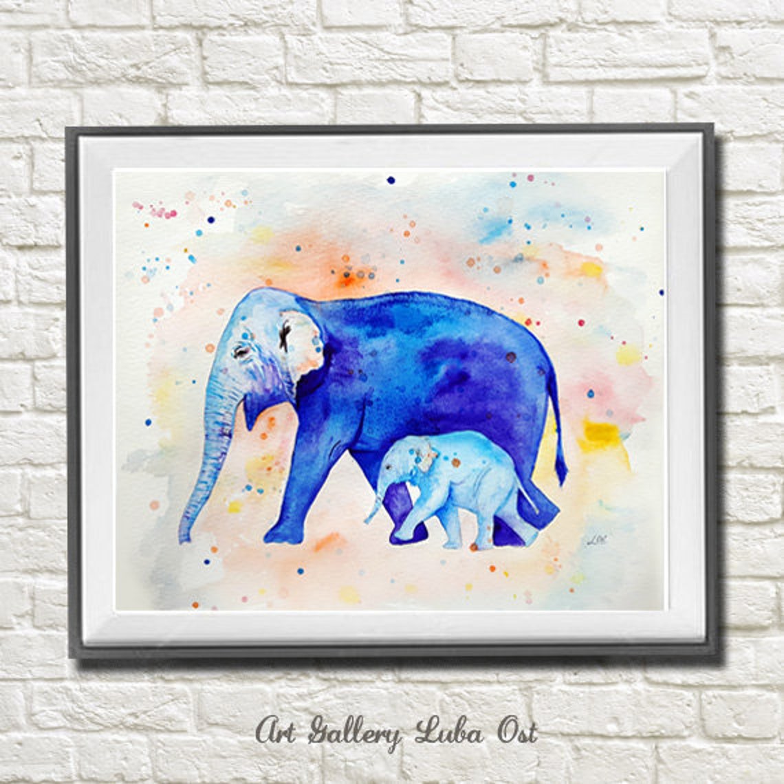 Baby Elephant With Mom Elephants Art Print Watercolor | Etsy