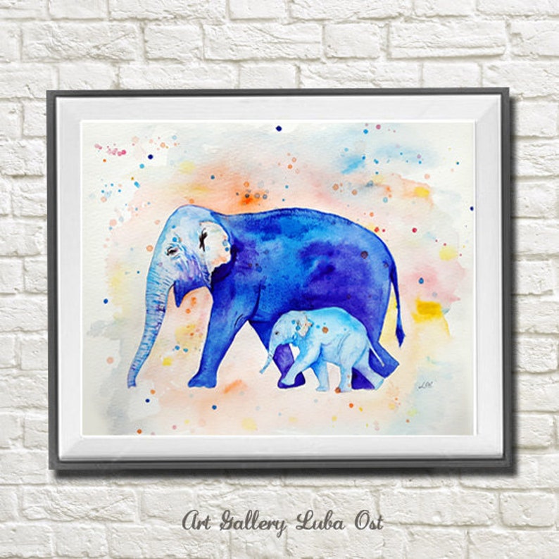 Baby Elephant With Mom Elephants Art Print Watercolor - Etsy