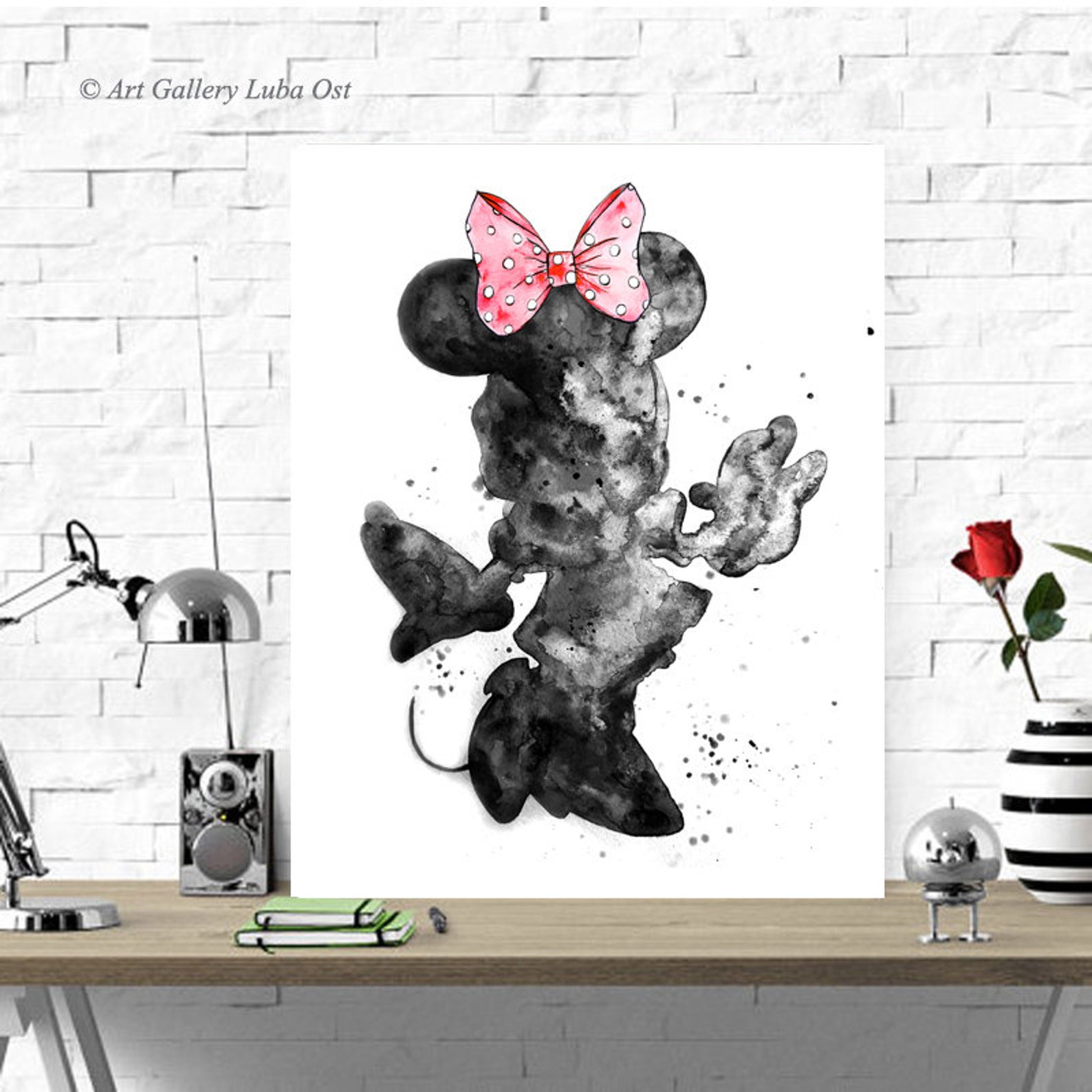 Minnie Mouse Watercolor Print Minnie Mouse with bow | Etsy