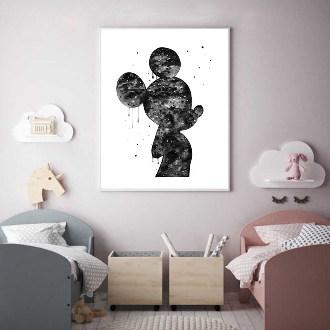 Mickey Mouse Starry Sky Watercolor Print Mickey Black and - Etsy