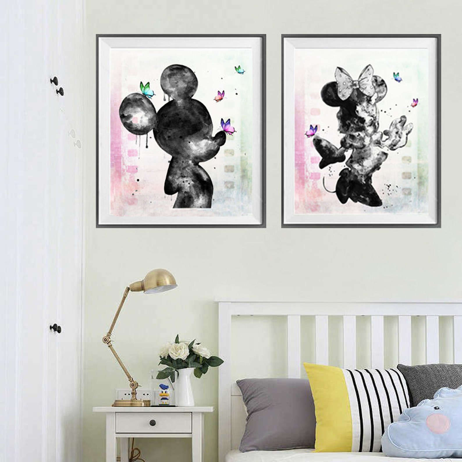 Mickey and Minnie Mouse With Butterflies Art Prints Disney - Etsy