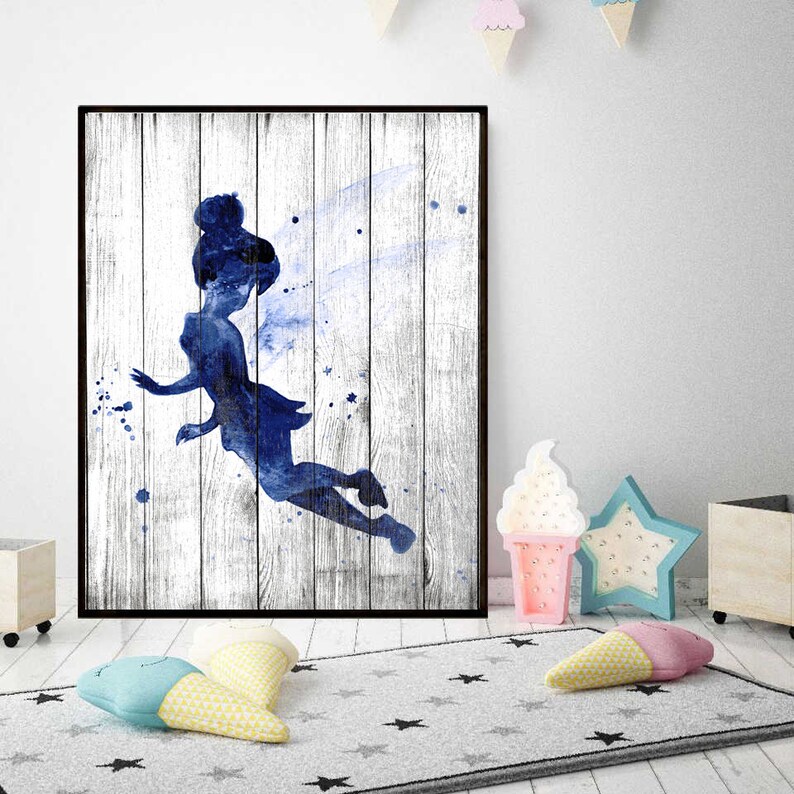 Tinker Bell Navy Blue Art Print Disney Watercolor Print With - Etsy