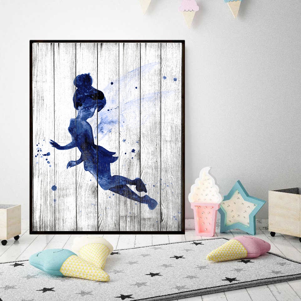 Tinker Bell Navy Blue Art Print Disney watercolor print with | Etsy