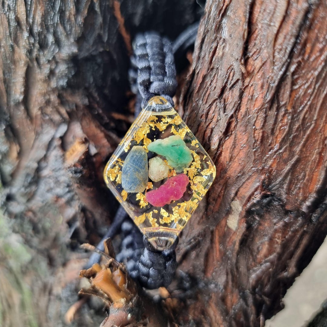 Divine Energy Orgonite Bracelet | Sapphire, Emerald, Ruby & Rhodizite ...