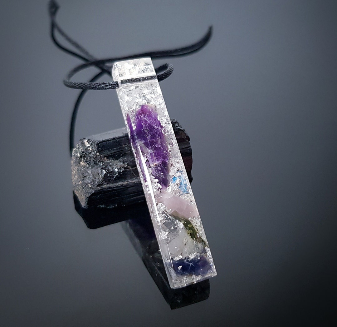 Czech Moldavite & Amethyst Orgone Amulet With Rainbow Moonstone ...