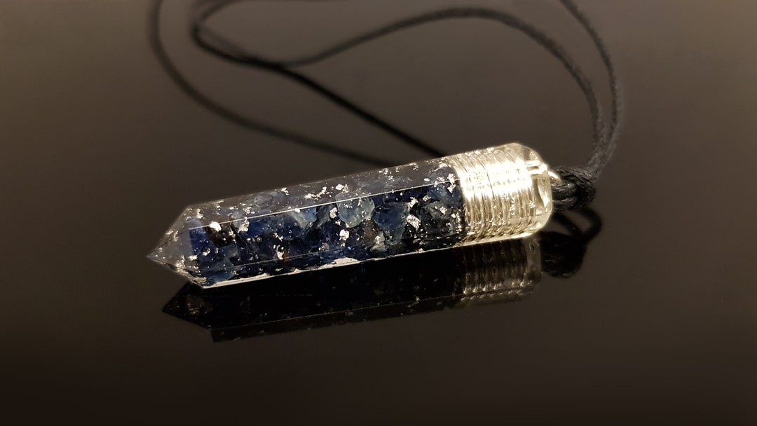 Raw Blue Sapphire Silver Orgone Pendant, Rough Crystal Orgonite ...