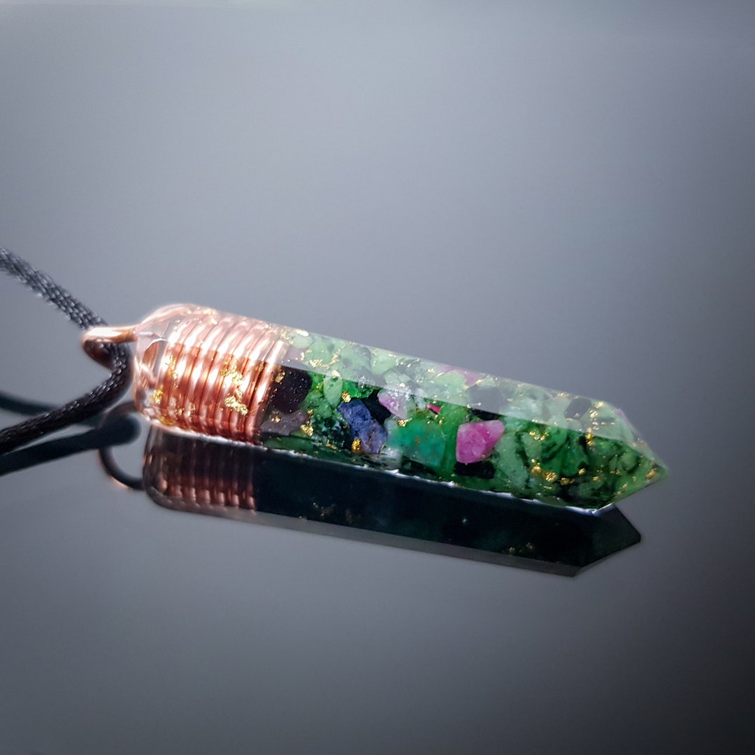 Ruby in Zoisite Orgone Pendant With Copper Coil and 24k Gold Flakes, Anyolite, Orgonite Perfect ...