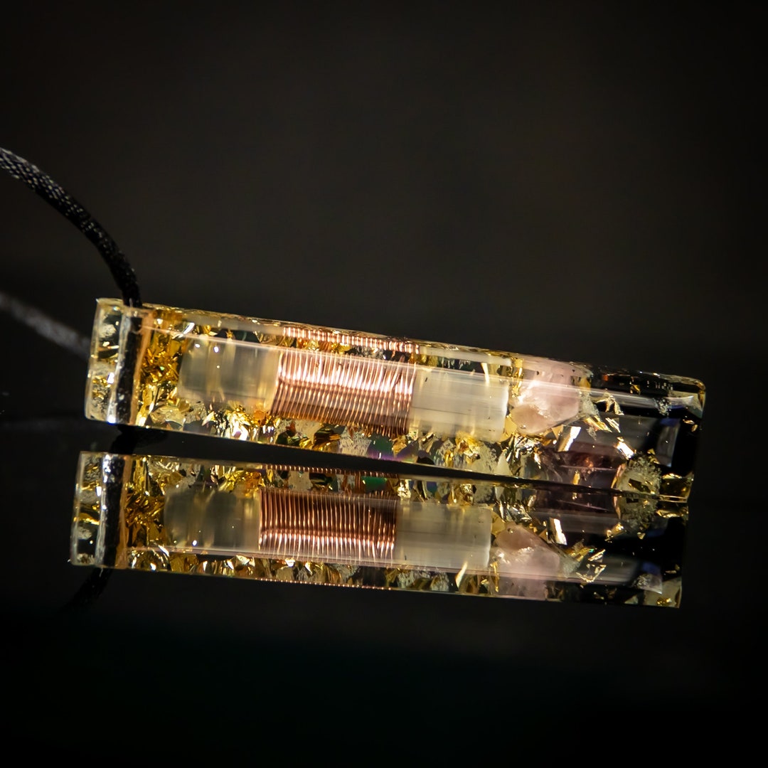 Selenite & Copper Vortex Orgonite Pendant With Amethyst, Rose Quartz ...