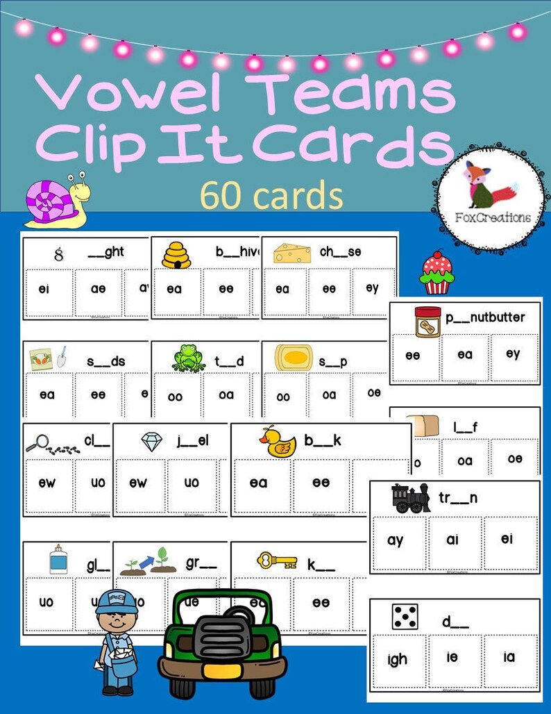 Vowel Team Clip It Cards/ Literacy Center/building Words With Vowel ...