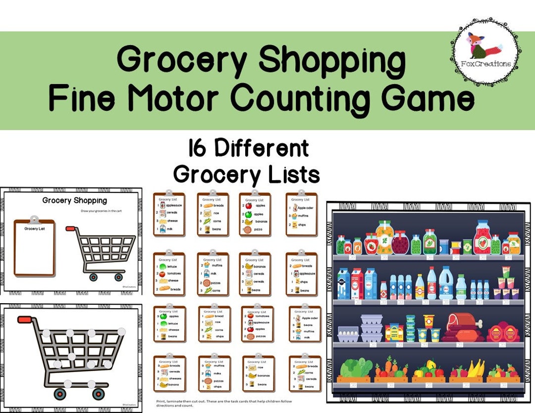 Grocery Shopping Counting Game, Fine Motor Skills, Preschool Busy Book ...