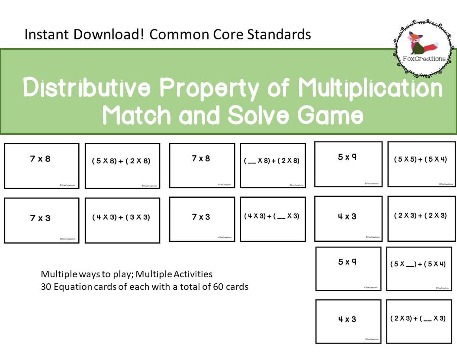 Distributive Property of Multiplication Activities, Homeschool, Math ...