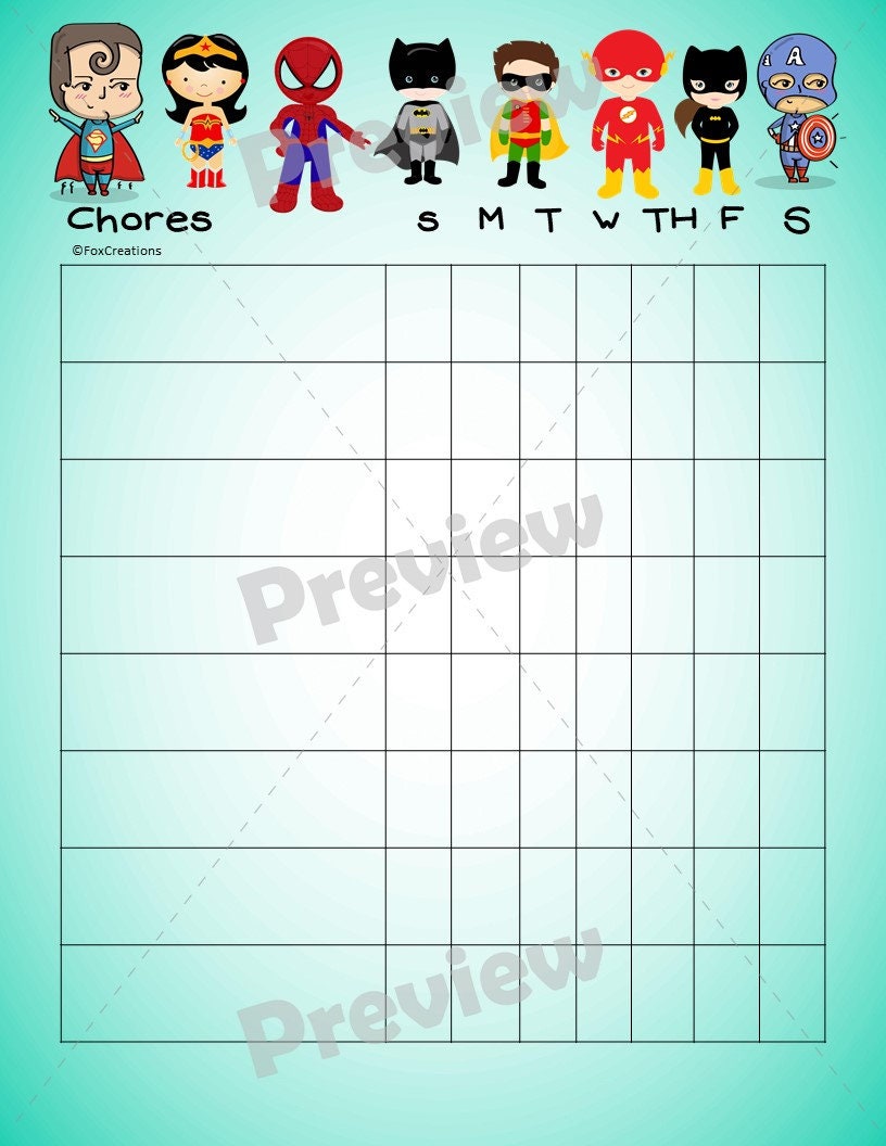 Superheroes Behavior and Chore Charts, Potty Training, Cleaning Up ...