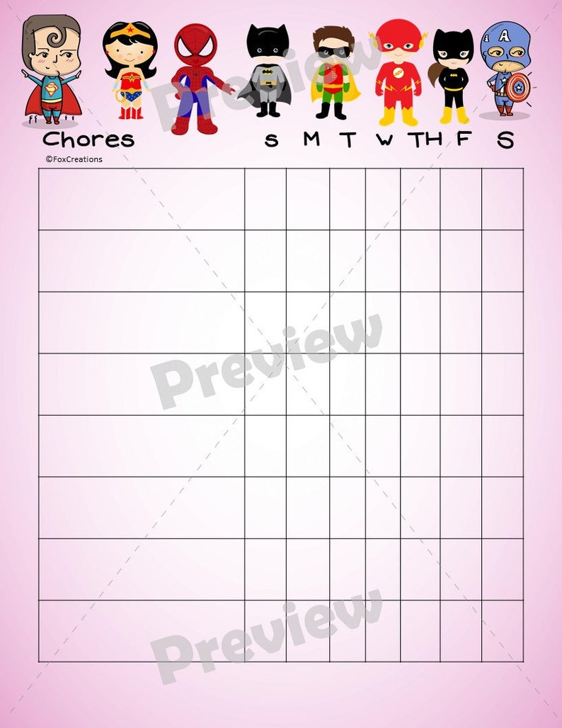 Superheroes Behavior and Chore Charts, Potty Training, Cleaning Up ...