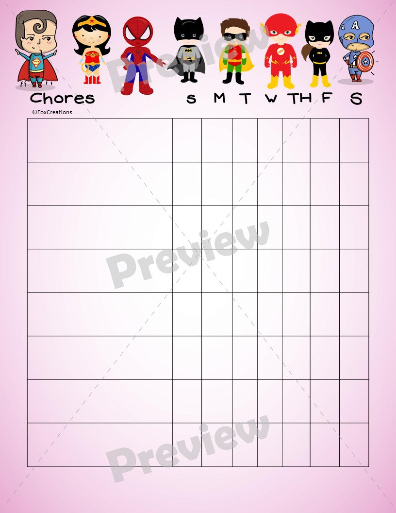 Superheroes Behavior and Chore Charts, Potty Training, Cleaning Up ...