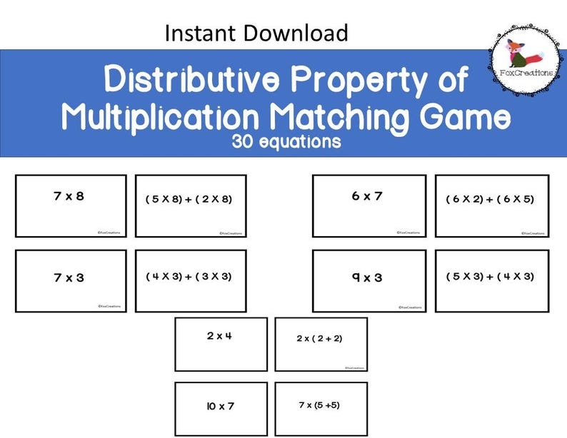 Distributive Property of Multiplication Match Game, Homeschool, Math ...