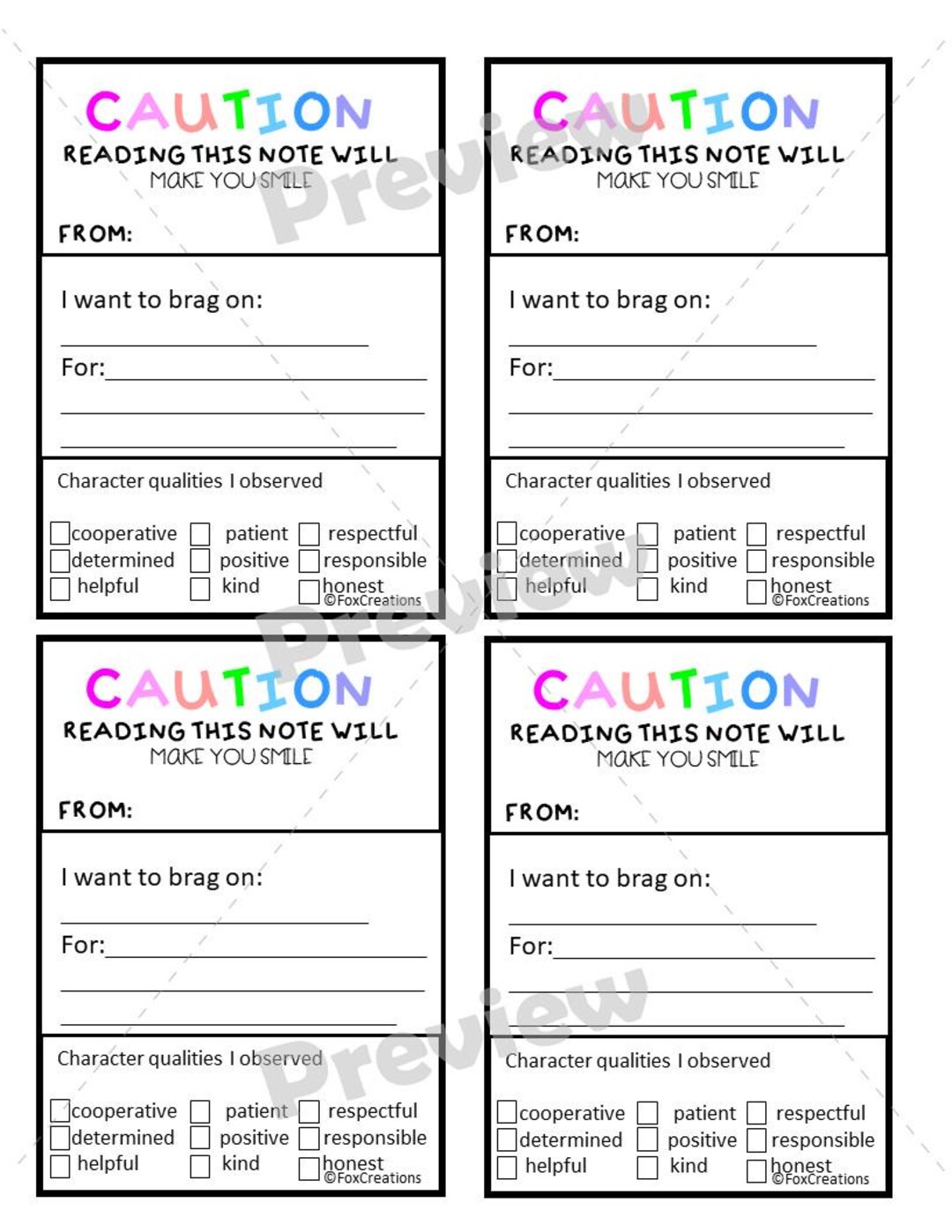 Teacher Notes, Printable Notecards for Teachers, Student Behaviors ...