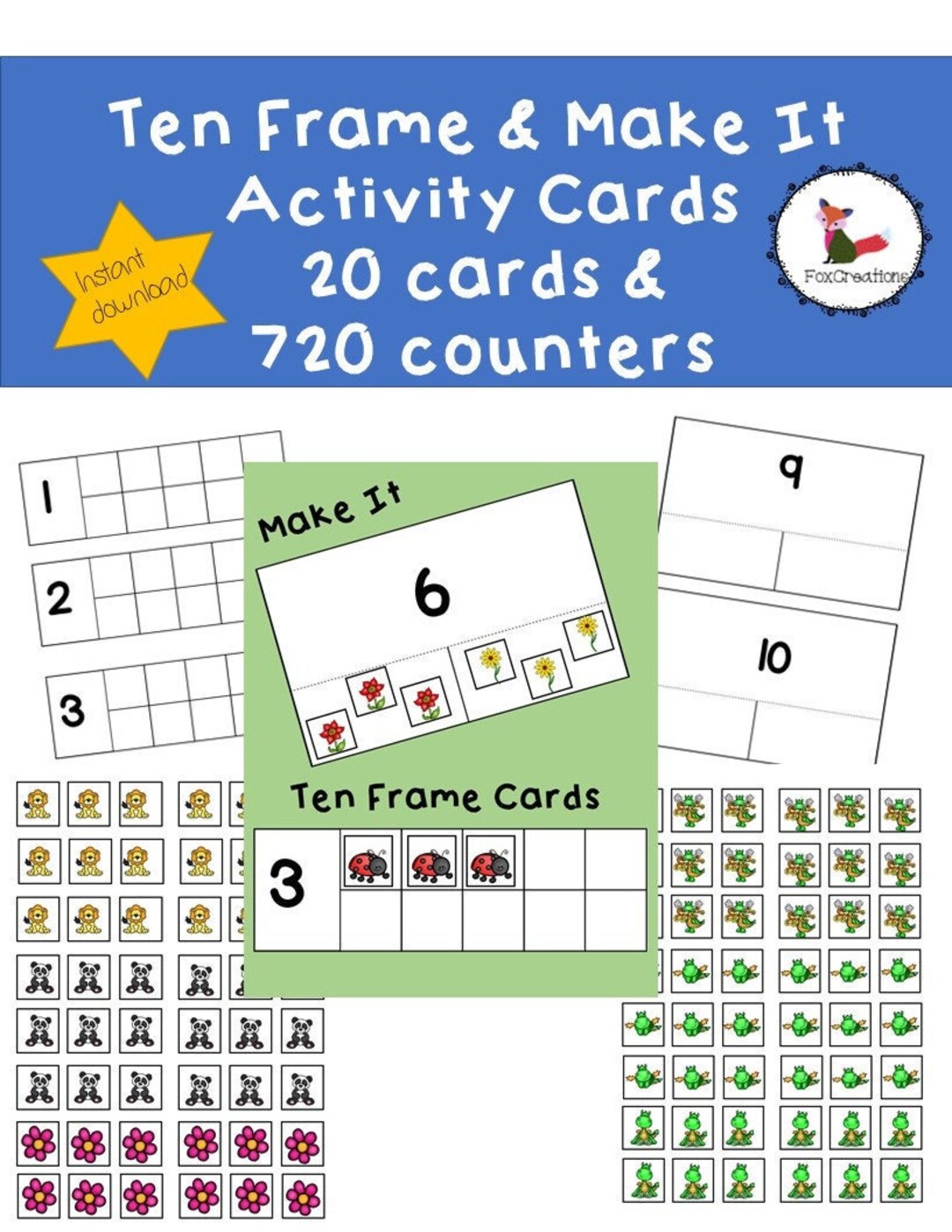 Ten Frame & Make It Cards/ Flashcards/ Educational Learning Activity - Etsy