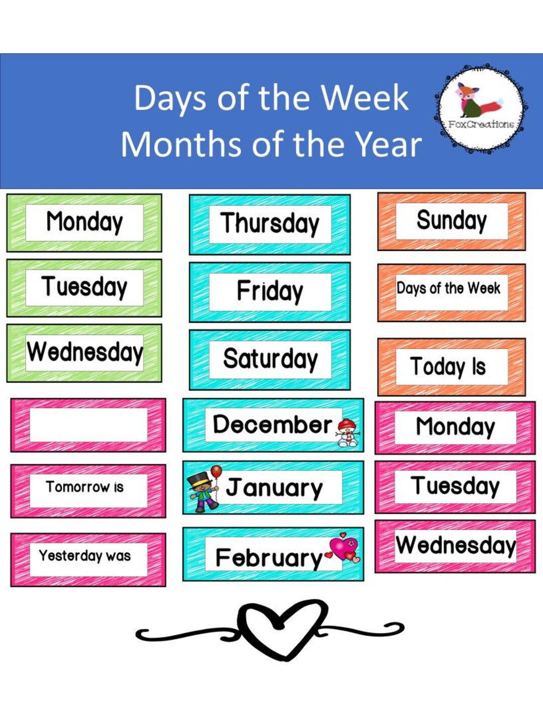 Days of the Week Printable Months of the Year Educational Label Cards ...