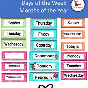 Days of the Week Printable Months of the Year Educational Label Cards ...