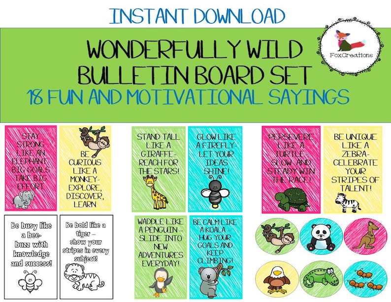 Wild Animal Theme Motivational Bulletin Board, Classroom Decor, Social ...