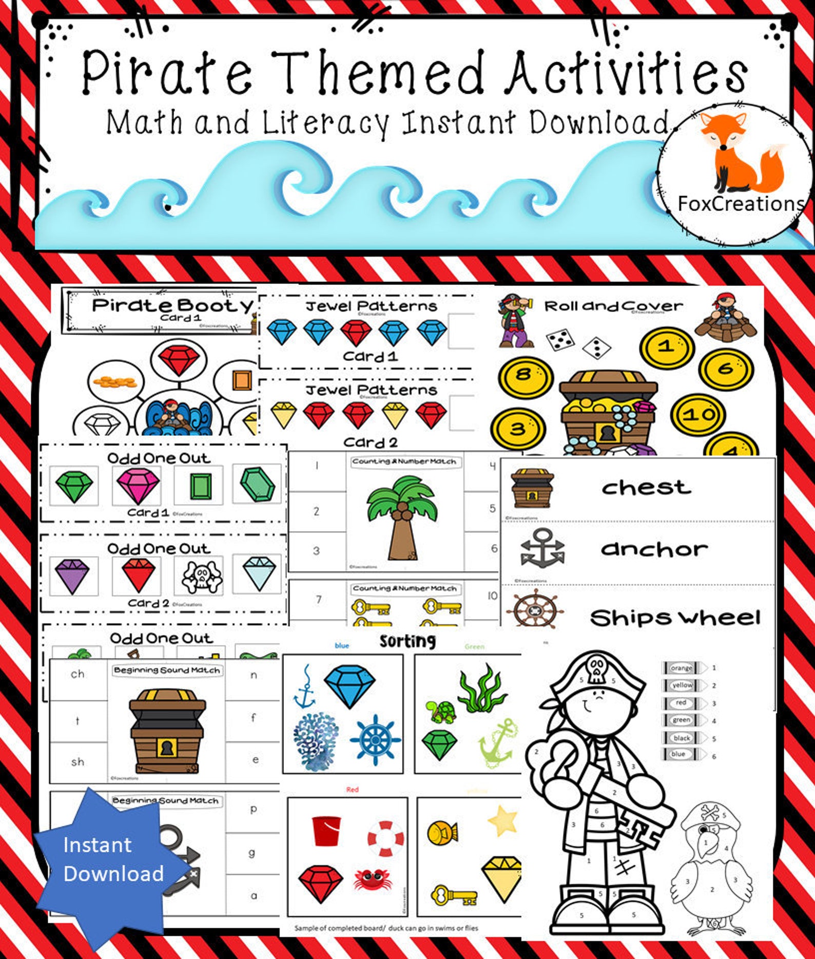 Pirate Theme Math and Literacy/ Games/ Preschool Skills/ Instant ...