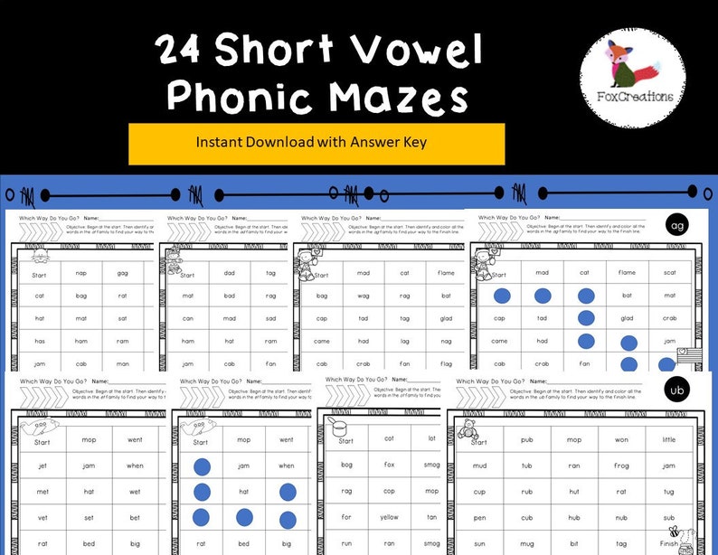 Phonics Family Mazes/ Phonics Practice/ Phonics Games/ Homeschool/ Word ...