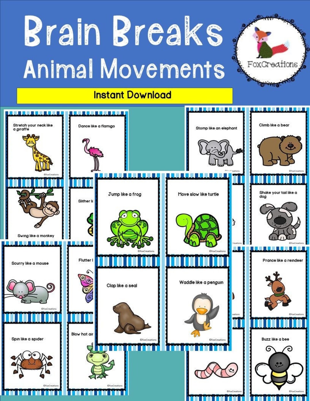 Brain Breaks Animal Movements/ Classroom Activity/ Movement Break ...