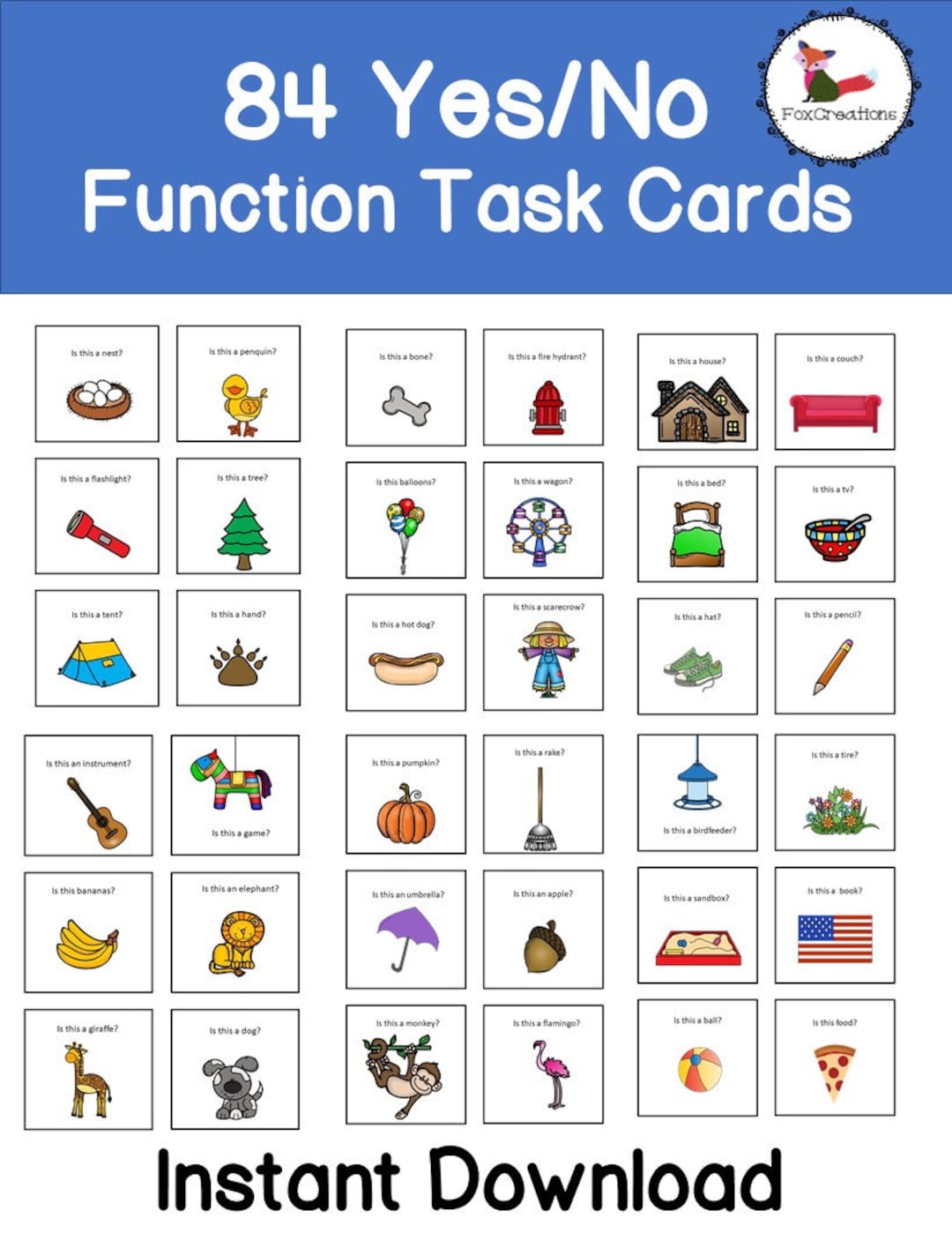 Yes No Questions, Sorting, Speech Therapy, ABA, Functions Task Cards ...