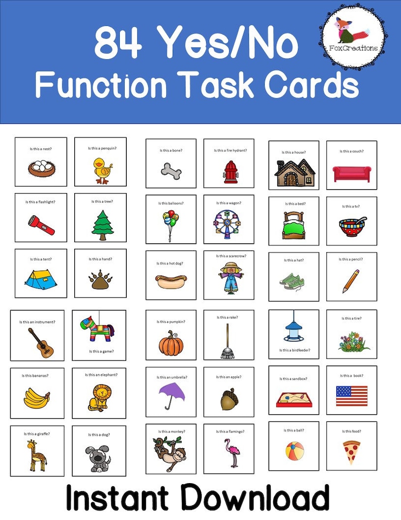 Yes No Questions, Sorting, Speech Therapy, ABA, Functions Task Cards ...