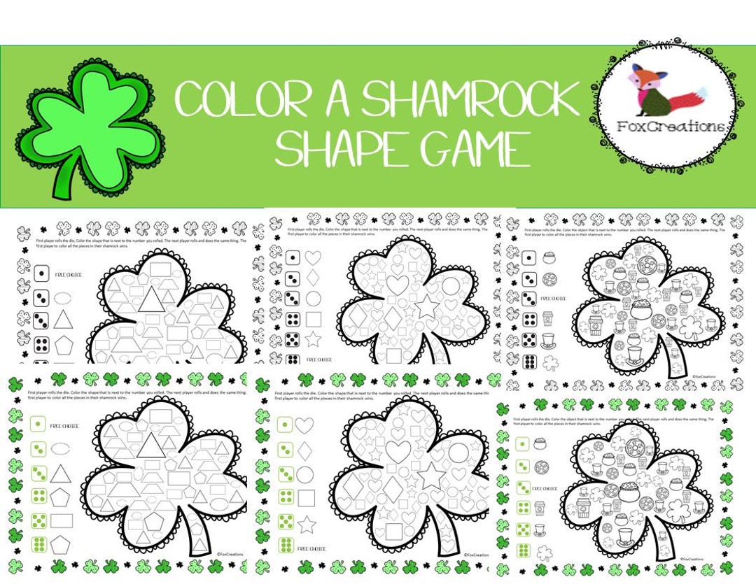 St. Patrick's Day Shape Game, Toddler Preschool Dice Game, Color the ...