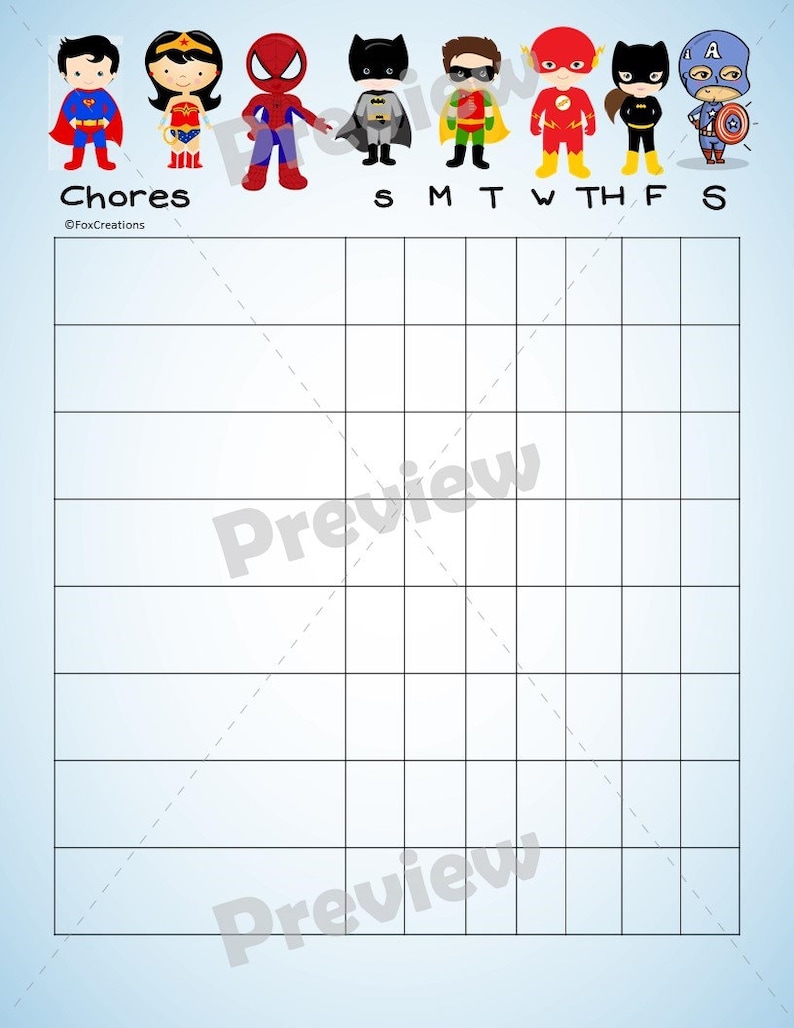 Superheroes Behavior and Chore Charts, Potty Training, Cleaning Up ...