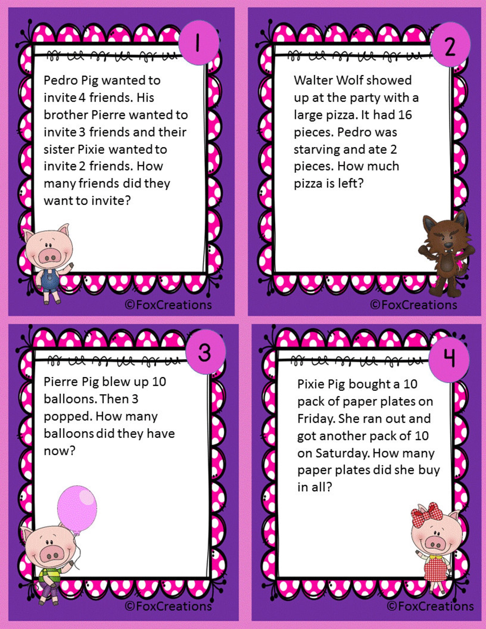 Word Problem Work Out Cards ~ Math Center~ Printable~ Instant~ Print ...