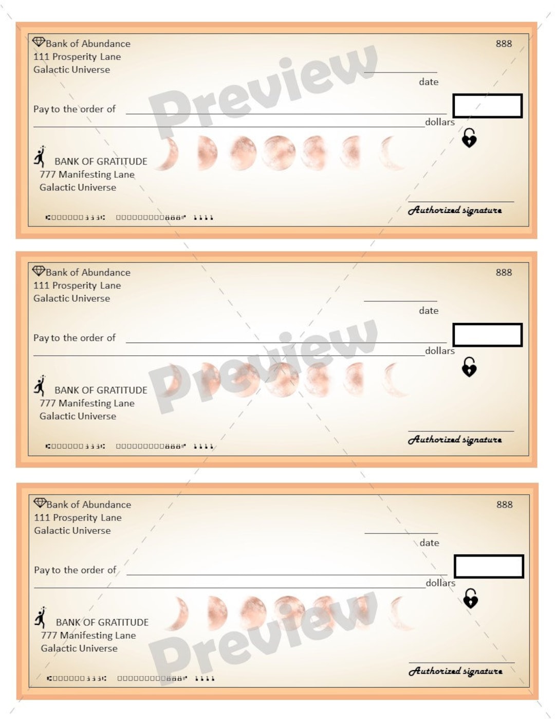 Money Manifesting Blank Checks, Moon Checks, Law of Attraction ...