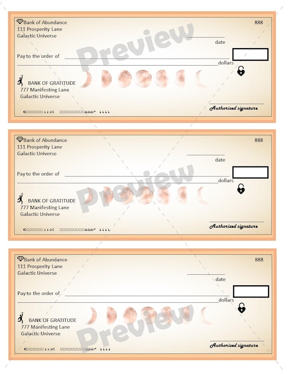 Money Manifesting Blank Checks Moon Checks Law of | Etsy