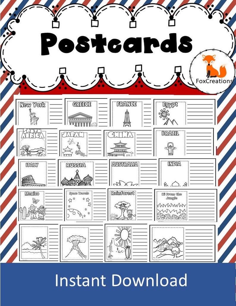 Over 20 Printable Post Cards for Social Studies, Writing Curriculum ...