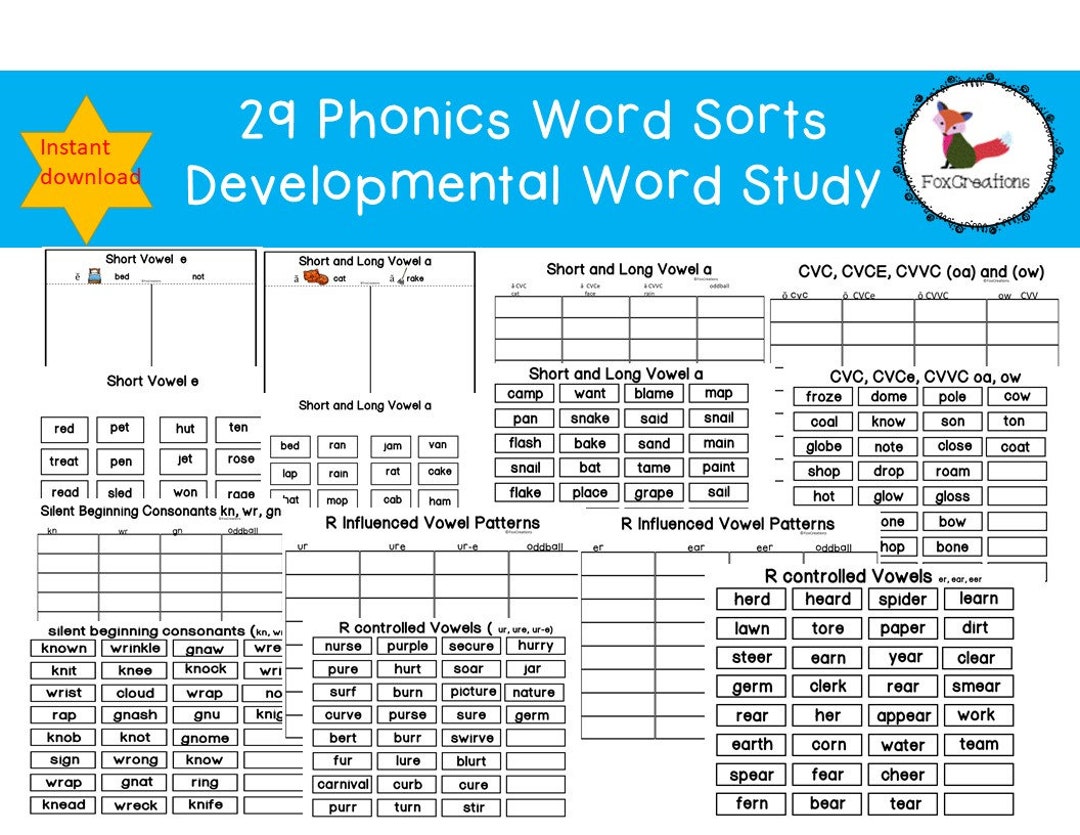 Phonics Word Sorts/ Science of Reading/ Phonics Practice/ 29 Sorts ...