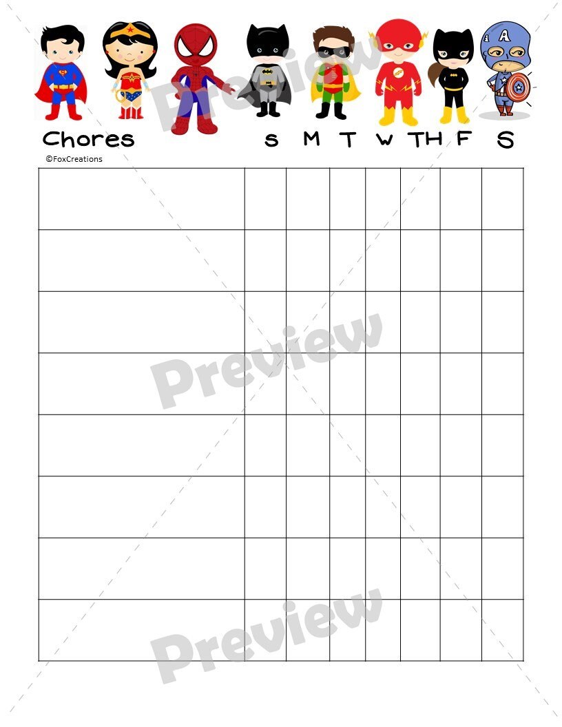 Superheroes Behavior and Chore Charts, Potty Training, Cleaning Up ...