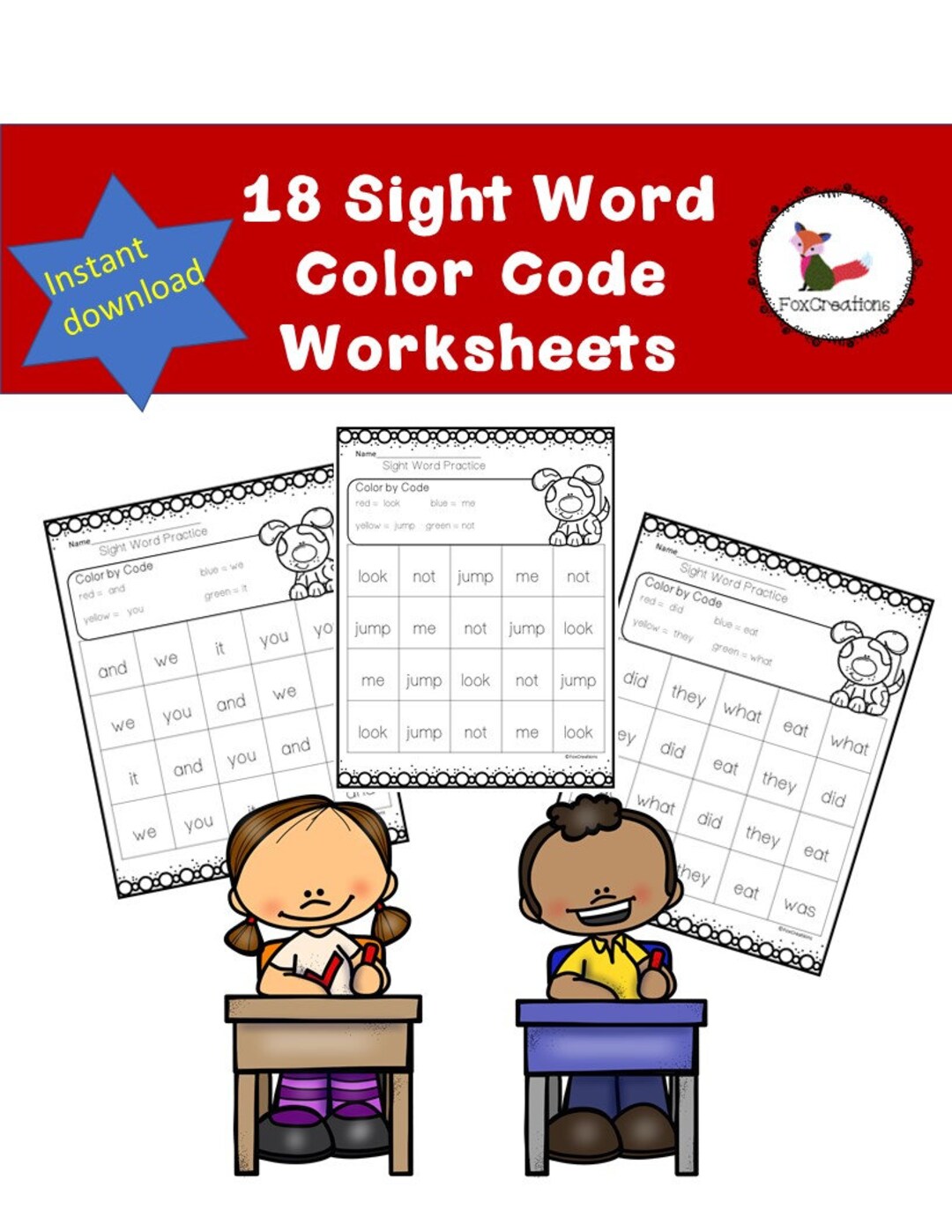 Sight Word Practice Worksheets/ Color the Code/ Early Literacy Practice ...