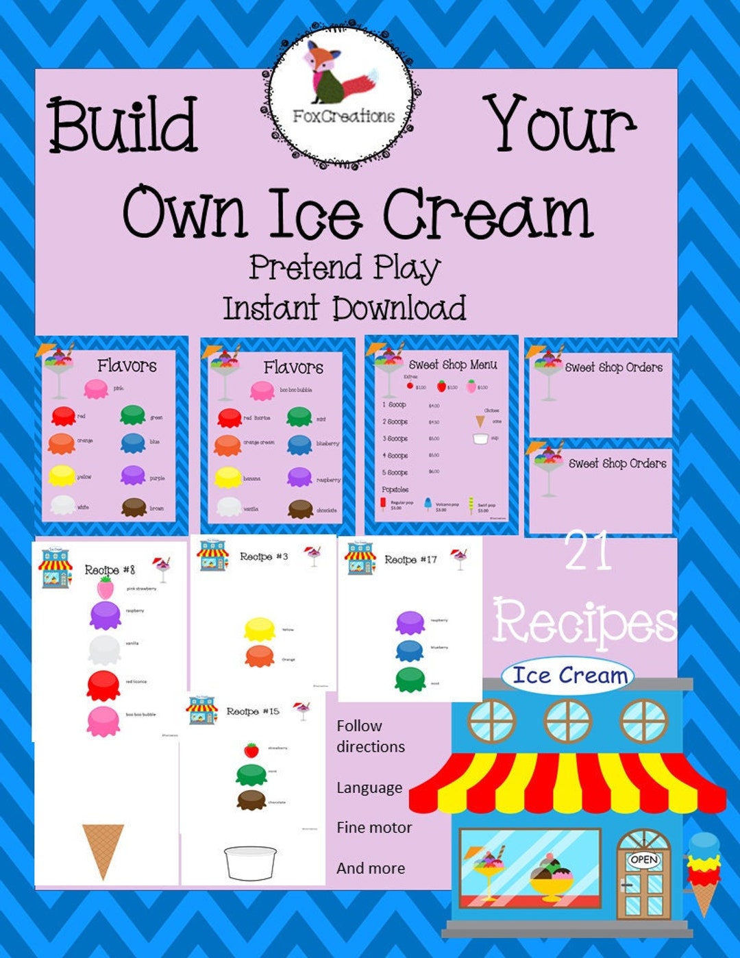 Digital Build Your Own Ice Cream From a Recipe, Dramatic Play, Pretend ...
