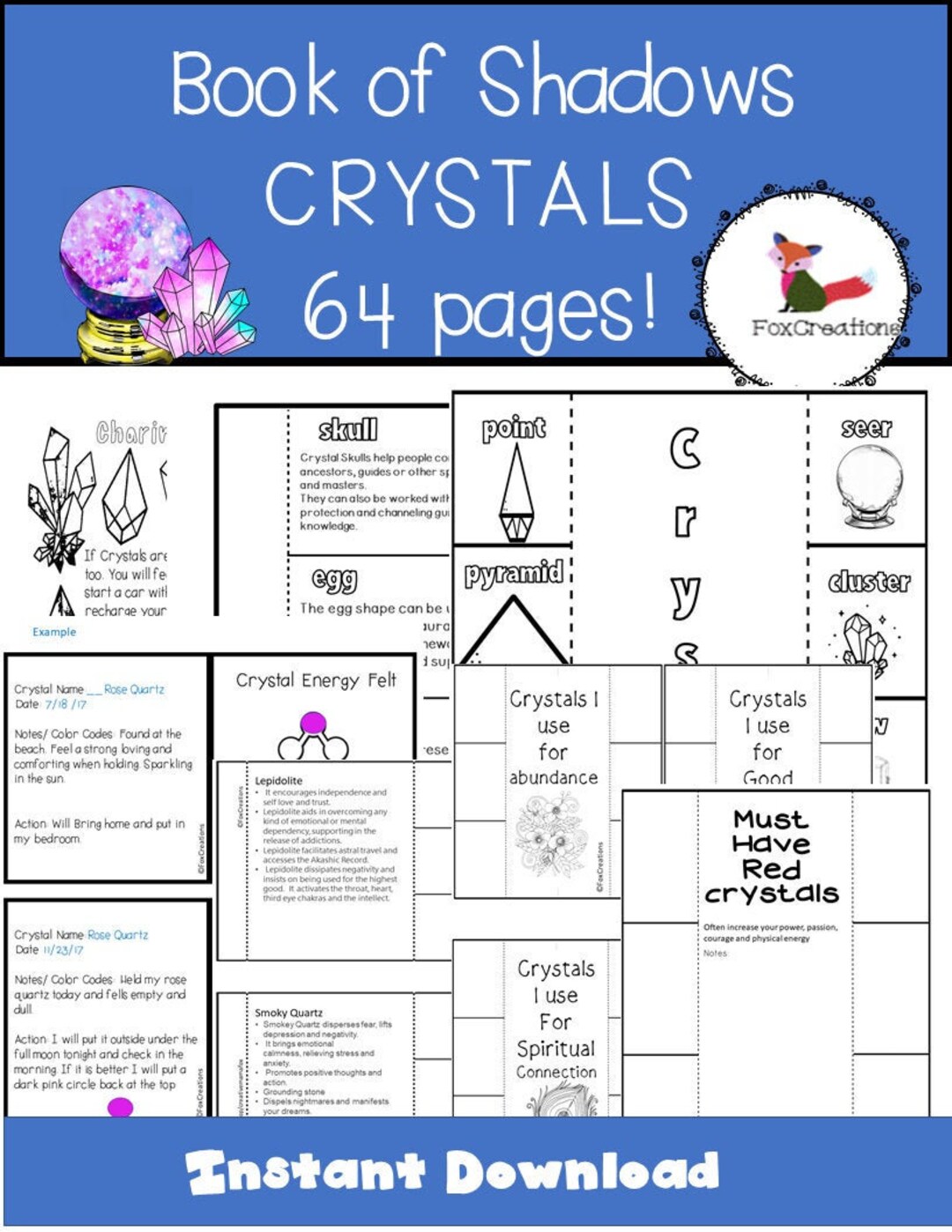 Crystal Journal Printable Pages, 64 Pages, Book of Shadows, Reference ...