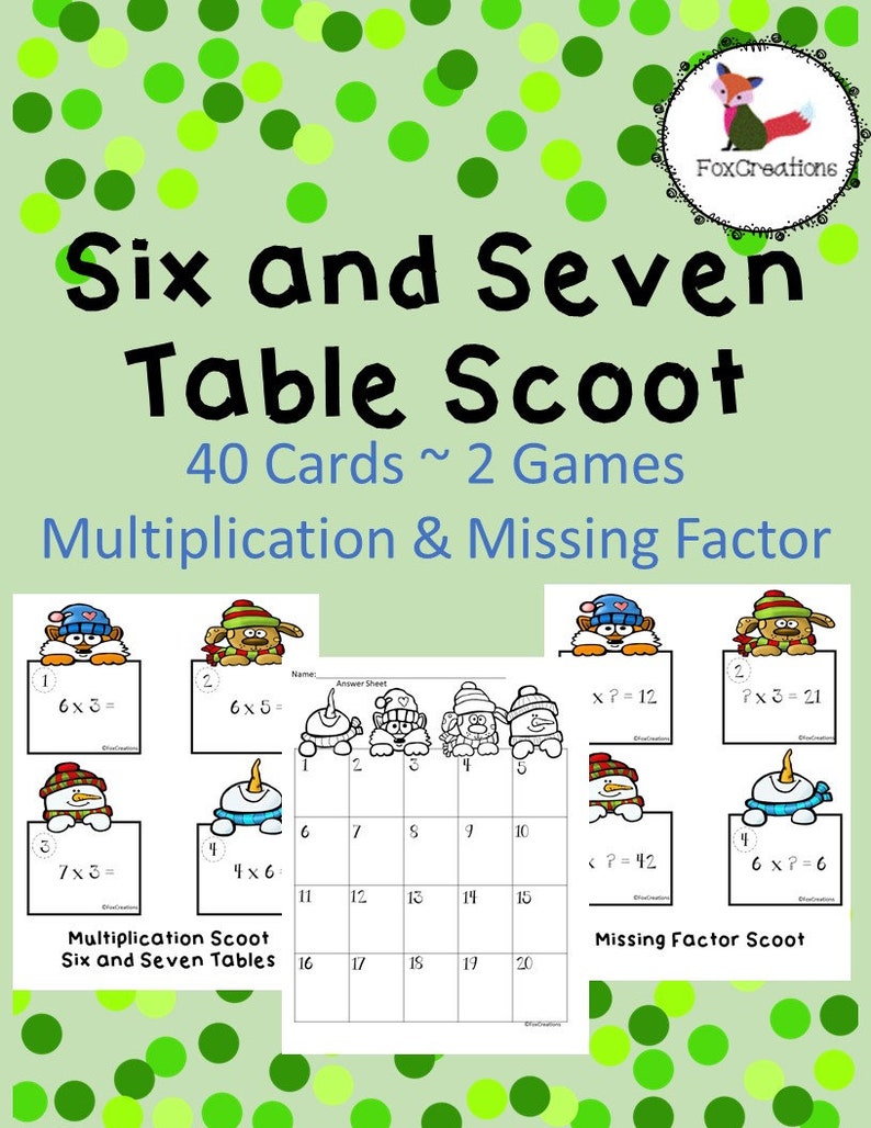 Multiplication and Missing Factor Scoot ~ 2 Games/40 Cards/task Cards ...
