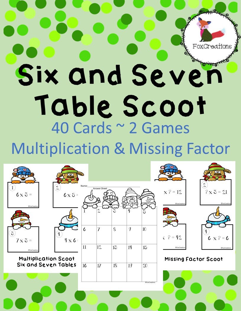 Multiplication and Missing Factor Scoot ~ 2 Games/40 Cards/task Cards ...