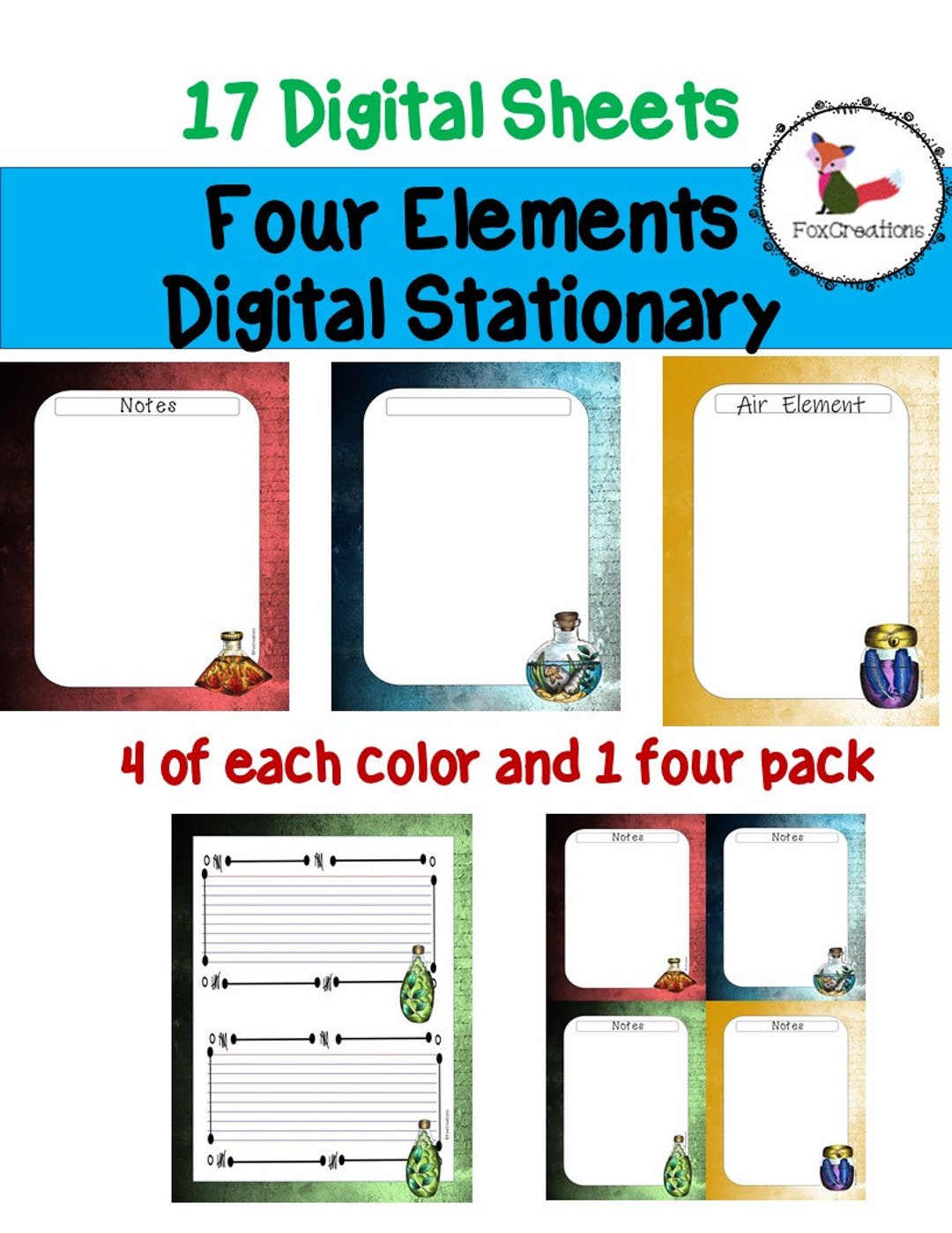 Four Elements Digital Stationary, Printable Stationary, Blank Journal Pages, Instant Download ...