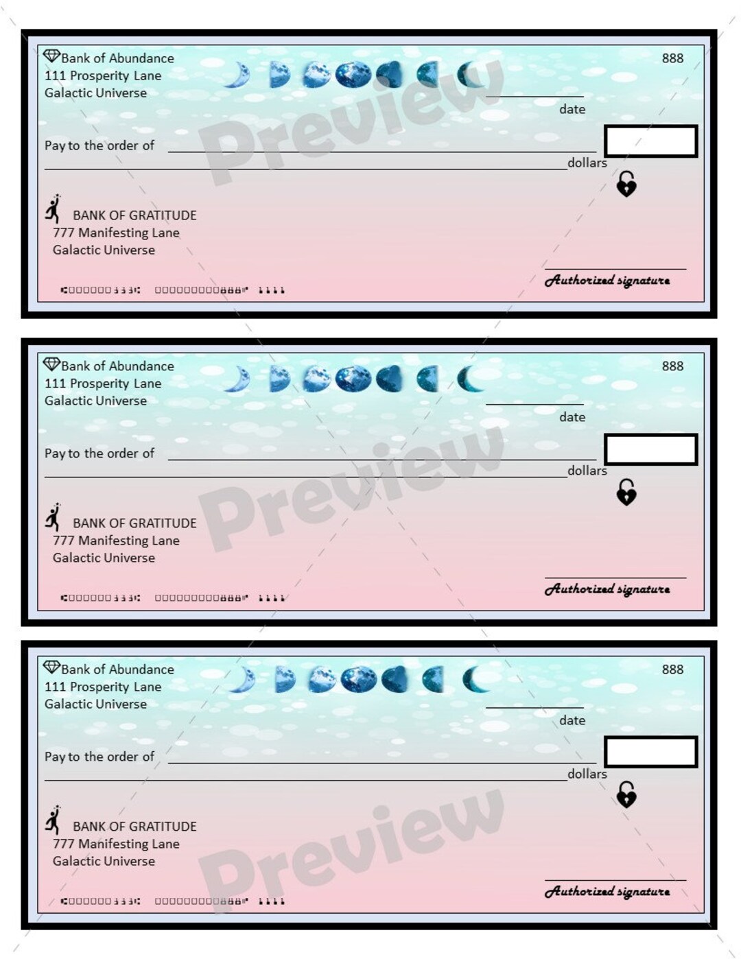 Money Manifesting Blank Checks, Moon Checks, Law of Attraction ...