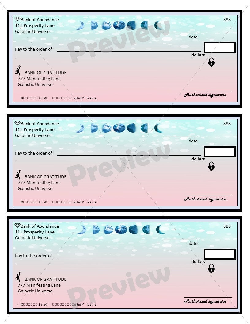 Money Manifesting Checks, Moon Design, Vision Board (PDF Download) - Etsy